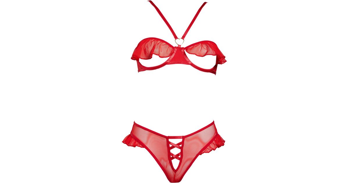 MAPALE Ruffle Mesh Underwire Bra & Panties Set in Red | Lyst MAPALE Ruffle Mesh Underwire Bra & Panties Set in Red | Lyst