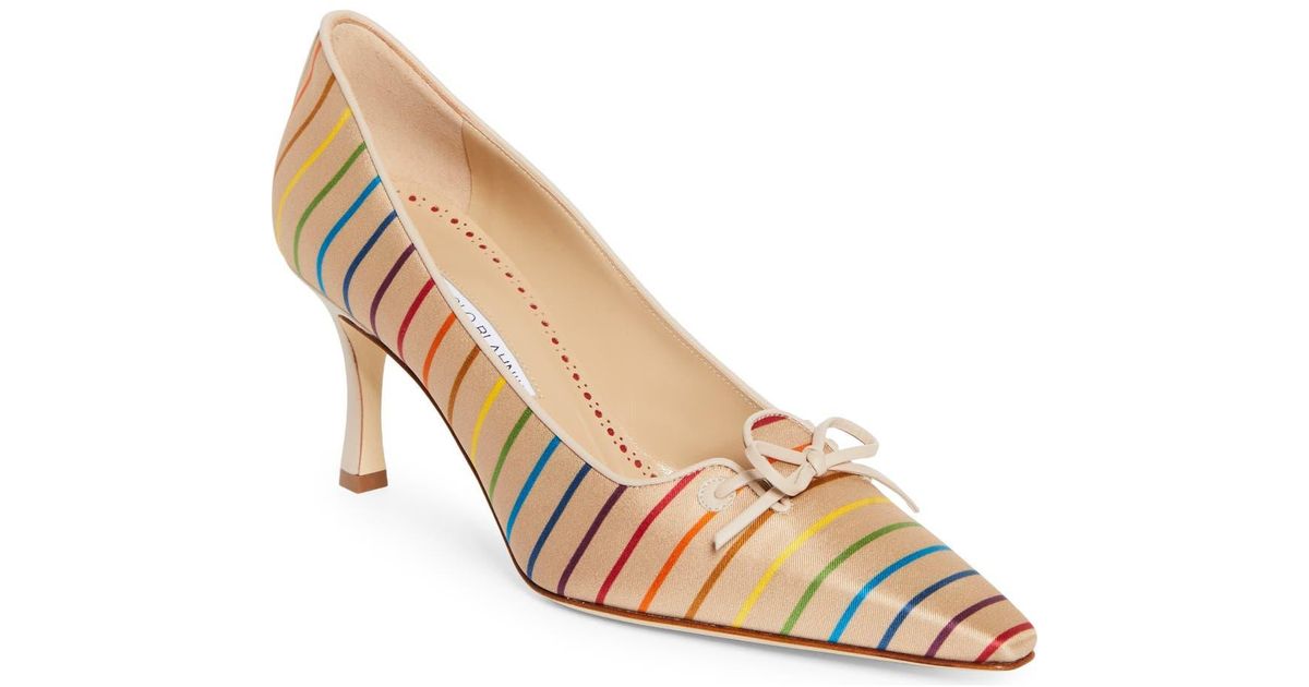 Manolo Blahnik Zaman Stripe Pump in Metallic | Lyst