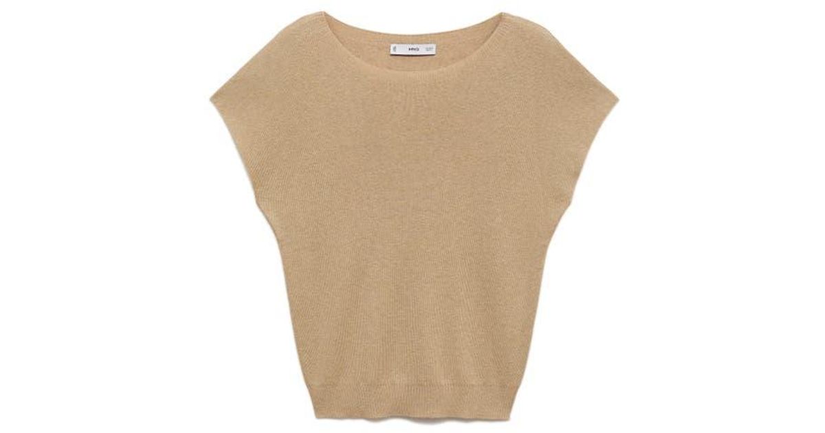 Mango Fine Knit Cap Sleeve Sweater in White | Lyst