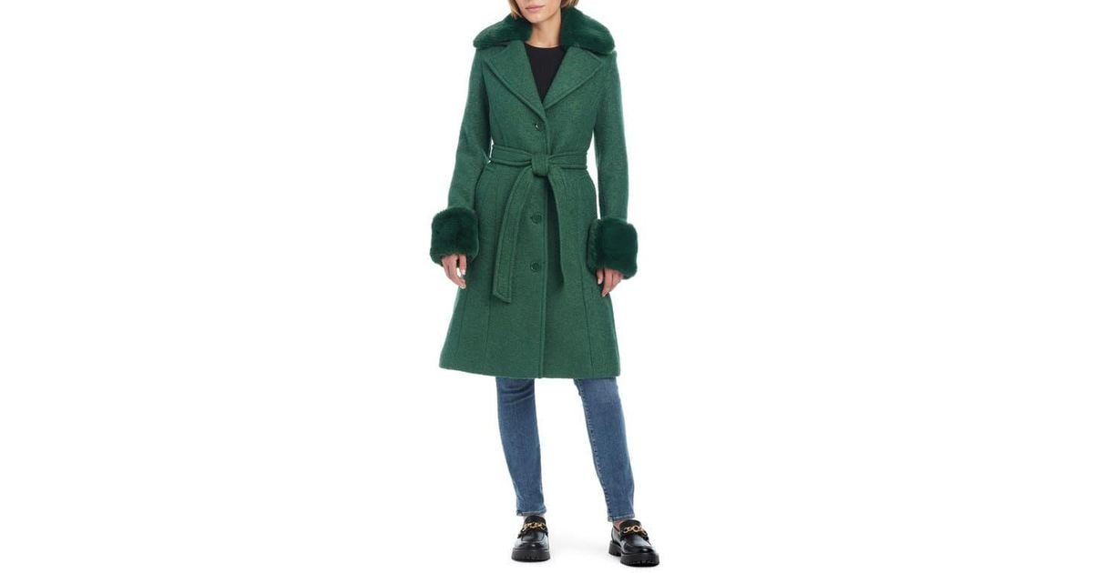 Kate Spade Club Belted Wool Blend Coat With Removable Faux Fur Collar ...