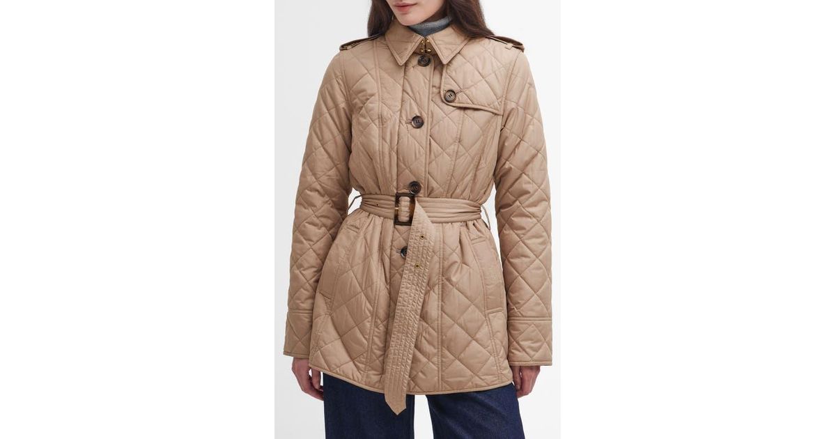 Barbour Tummel Belted Box Quilt Coat in Natural | Lyst