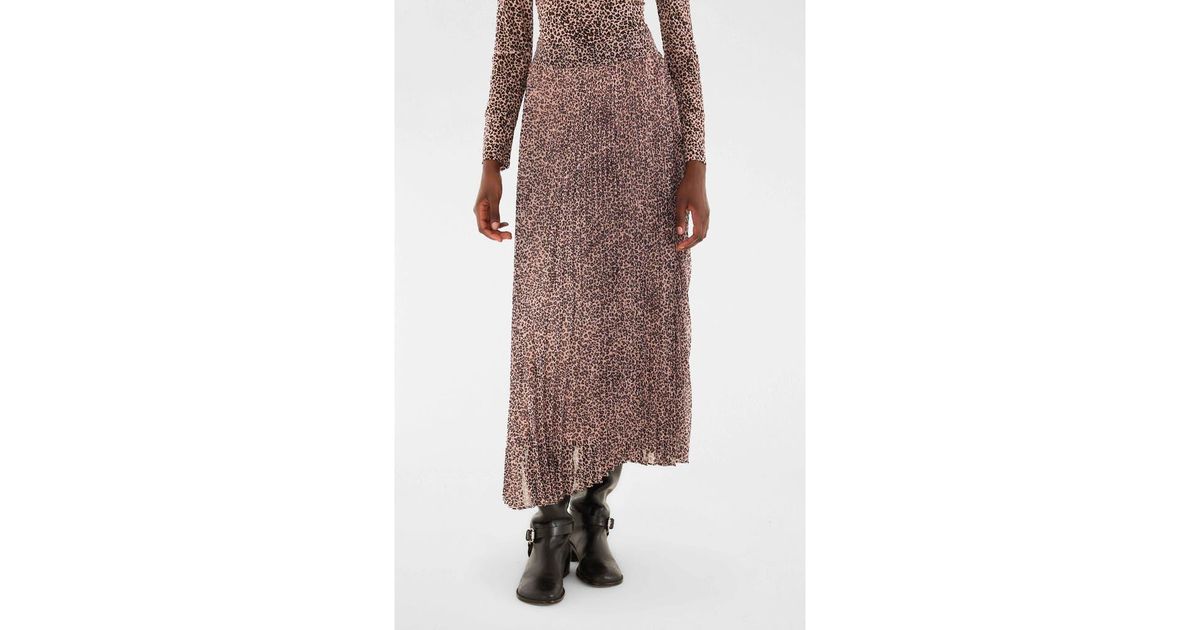 FARM Rio Pleated Leopard Print Midi Skirt in Brown | Lyst
