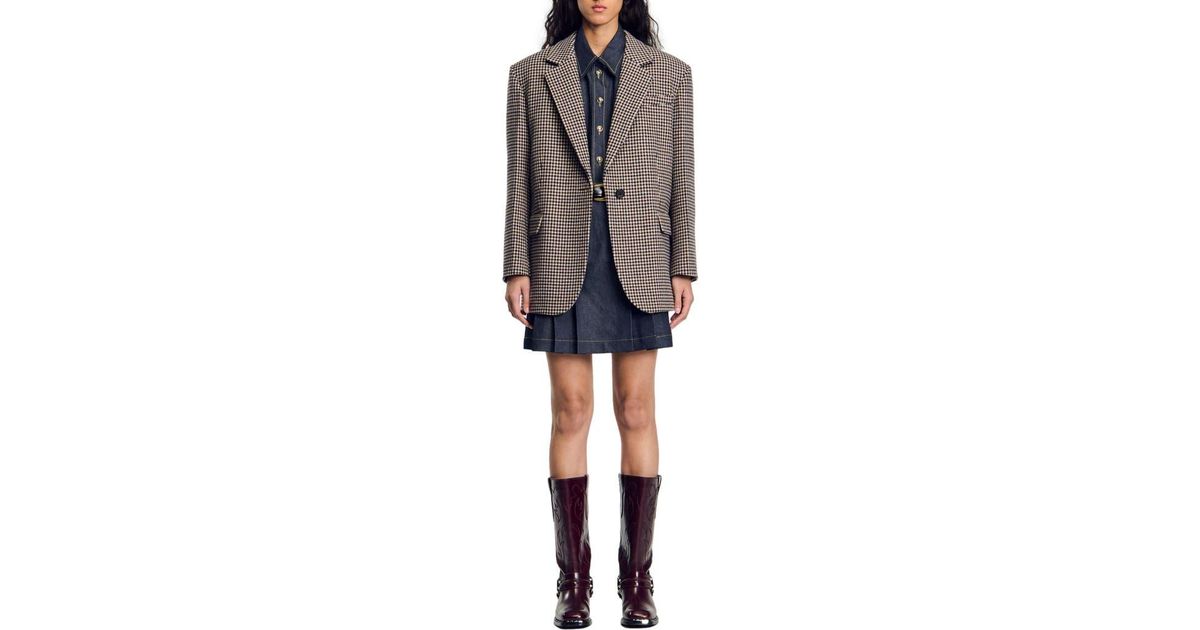 Sandro Small-Check Suit Jacket in Gray | Lyst
