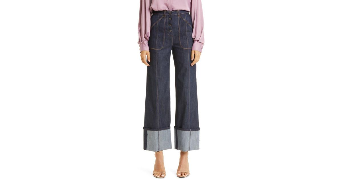 Cinq À Sept Benji Topstitch Cuff Jeans in Blue | Lyst