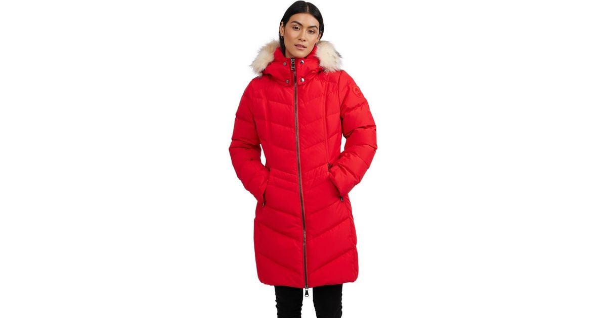 Pajar January Down Chevron Puffer With Detachable Hood Fur in Red | Lyst
