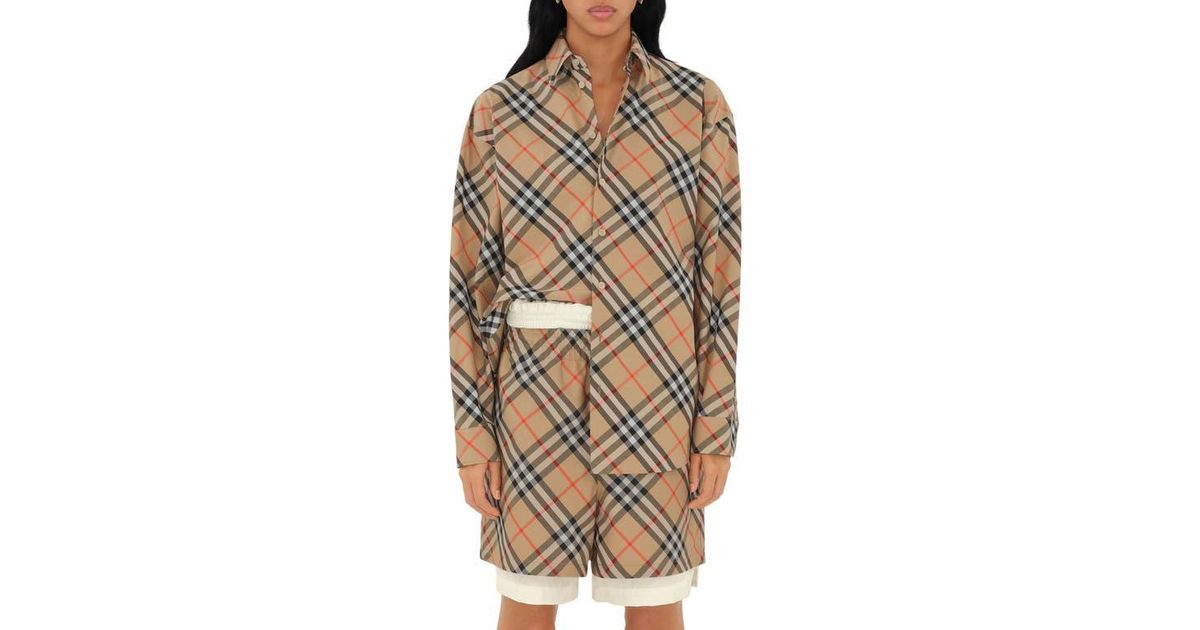 Burberry Oversize Check Cotton Poplin Button-Up Shirt | Lyst