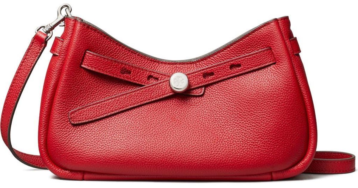 Tory Burch Romy Zip Top Leather Crossbody Bag in Red | Lyst