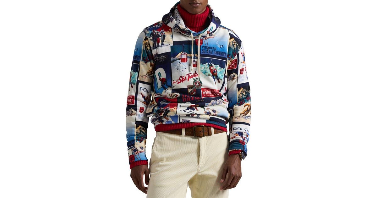 Polo Ralph Lauren Ski Patchwork Fleece Hoodie in Blue for Men | Lyst