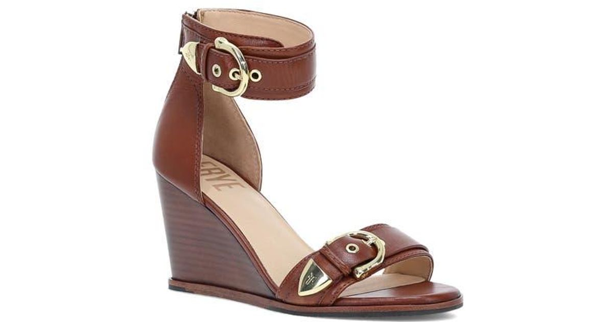 Frye Rachel Ankle Strap Wedge Sandal in Pink | Lyst