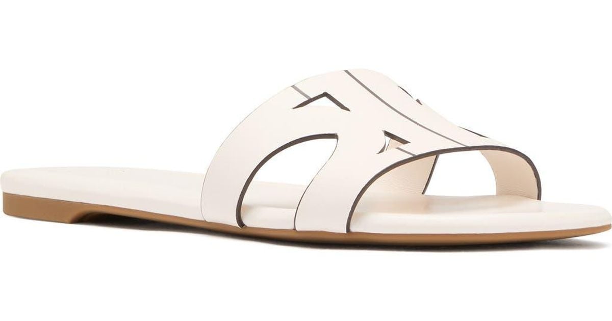 Kate Spade Duo Smooth Leather Slide Sandal in White | Lyst