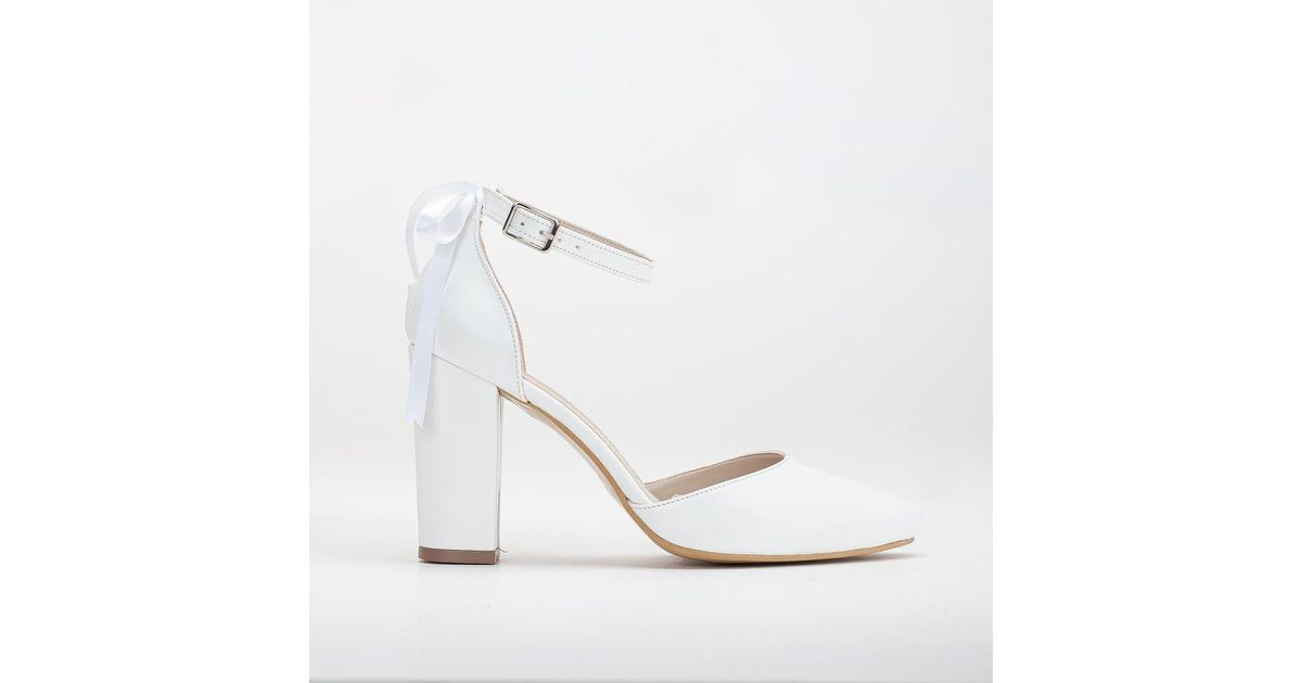 Forever & Always Shoes Jolie High Block Heels With Ribbon in White | Lyst
