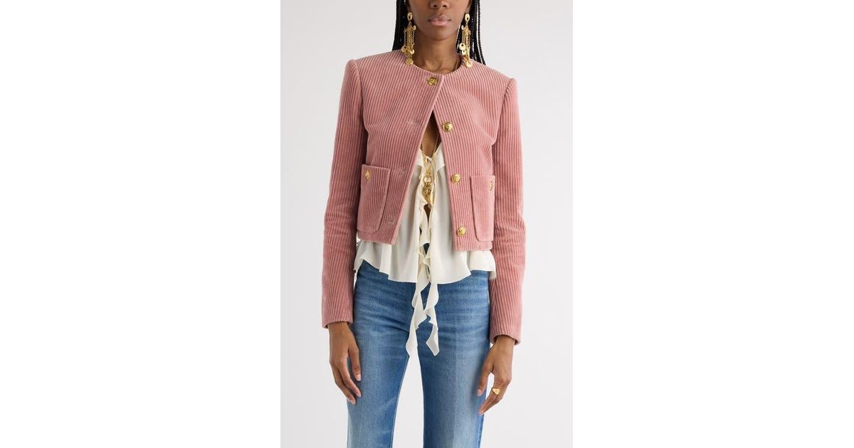 Chloé Crop Corduroy Jacket in Red | Lyst