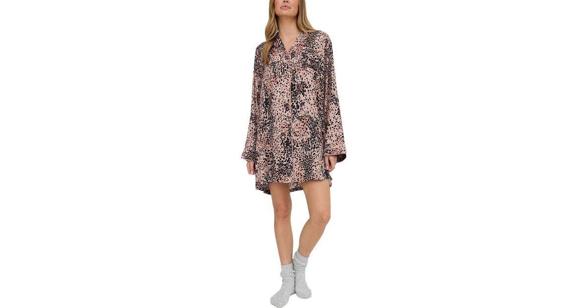 Lily and Lionel London Simone Long Sleeve Nightshirt in Brown | Lyst