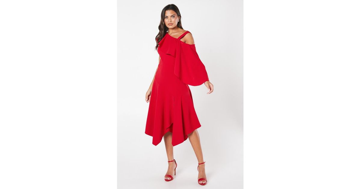 Coast One Shoulder Ruffle Crepe Midi Dress in Red | Lyst
