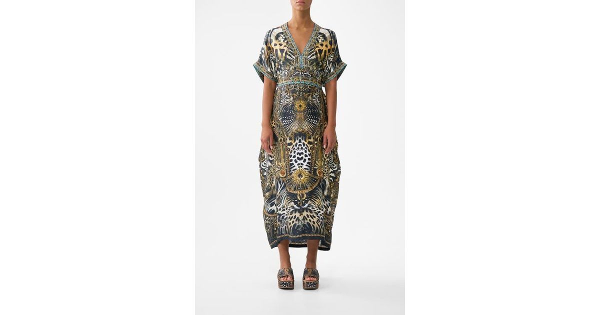 CAMILLA Short Sleeve Kaftan With Tie Waist in Green | Lyst