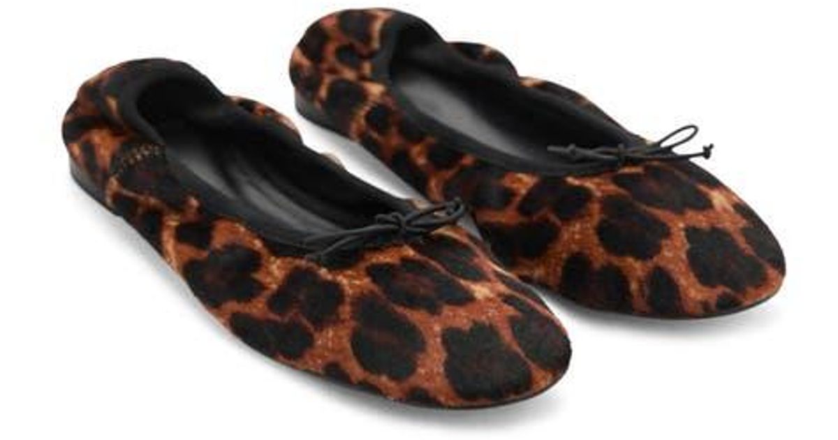 Mango Leopard Print Genuine Calf Hair Ballerina Flat in Black | Lyst