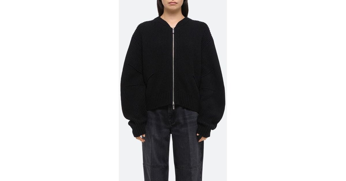 Helmut Lang Apex Wool Blend Rib Knit Bomber Jacket in Black | Lyst