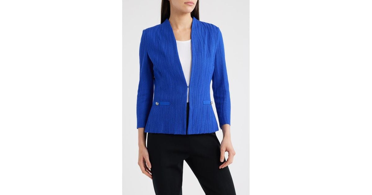 Ming Wang Tailored Fit Textured Wave Knit Jacket in Blue | Lyst