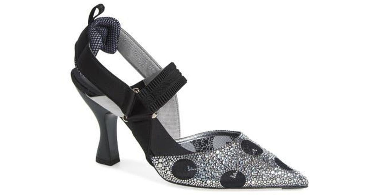 Fendi Colibri Crystal Embellished Pointed Toe Pump in Black | Lyst