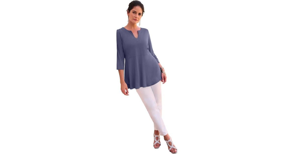 Jessica London Stretch Knit Henley Notch Babydoll Tunic in Blue | Lyst
