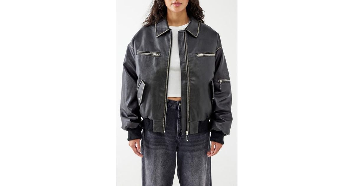BDG Perrie Oversize Faux Leather Bomber Jacket in Black | Lyst