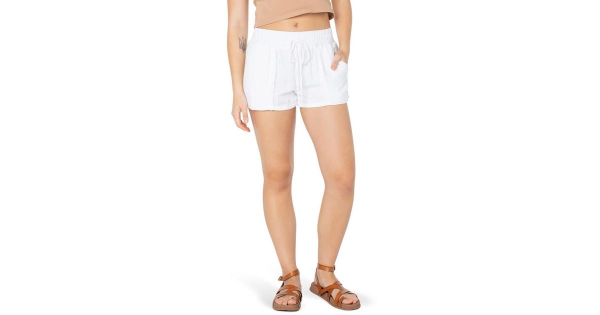 Roxy Malina Cotton Gauze Drawstring Shorts in White | Lyst