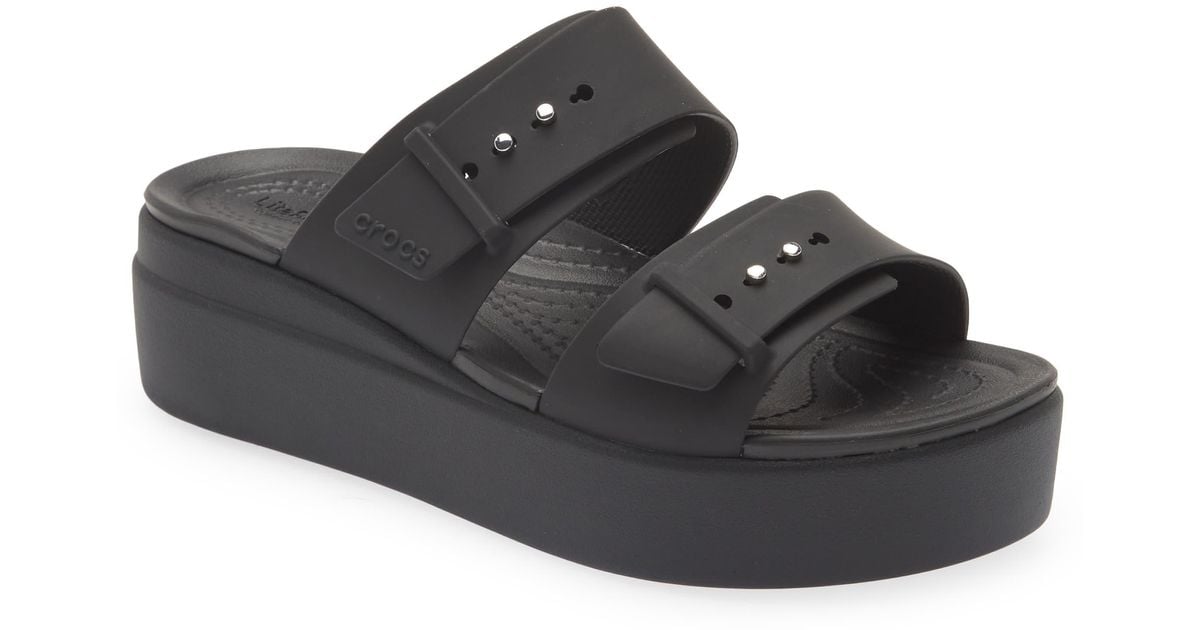Crocs™ Brooklyn Wedge Slide Sandal in Black | Lyst