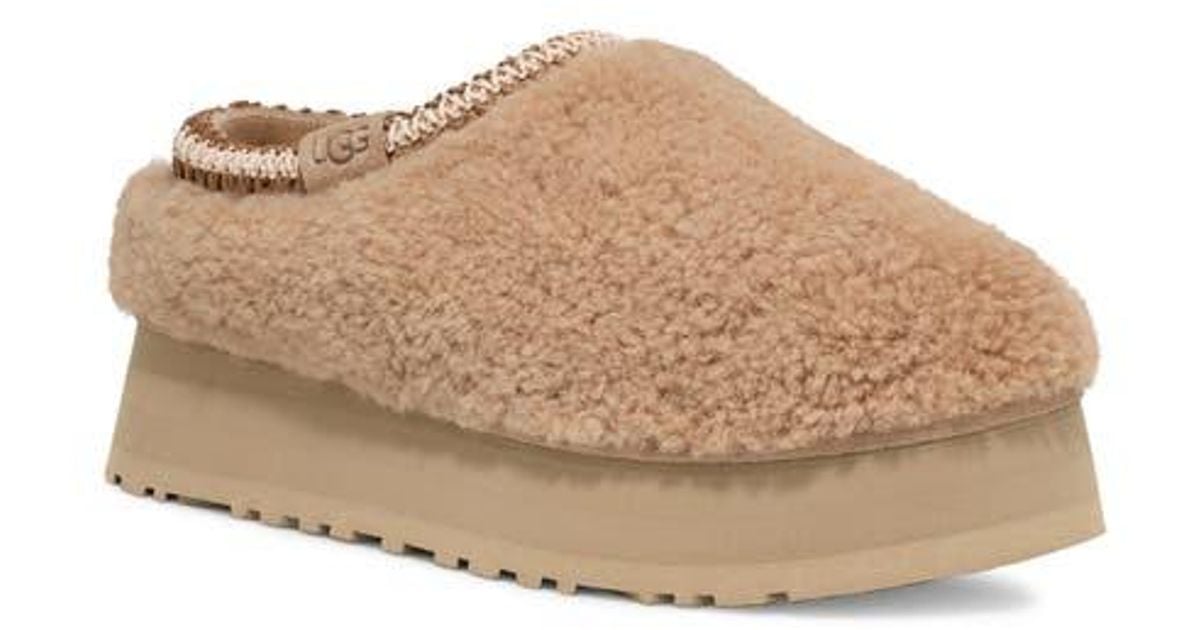 UGG Tazz Maxi Curly Genuine Shearling Platform Slipper in Brown | Lyst