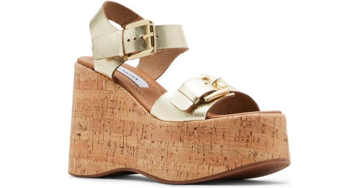 Steve Madden River Platform Wedge Sandal in Metallic | Lyst