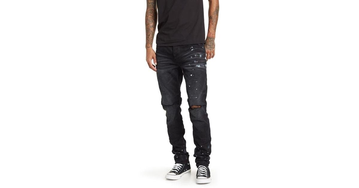 Purple Brand Paint Splatter Ripped Knee Skinny Jeans in Black for Men ...