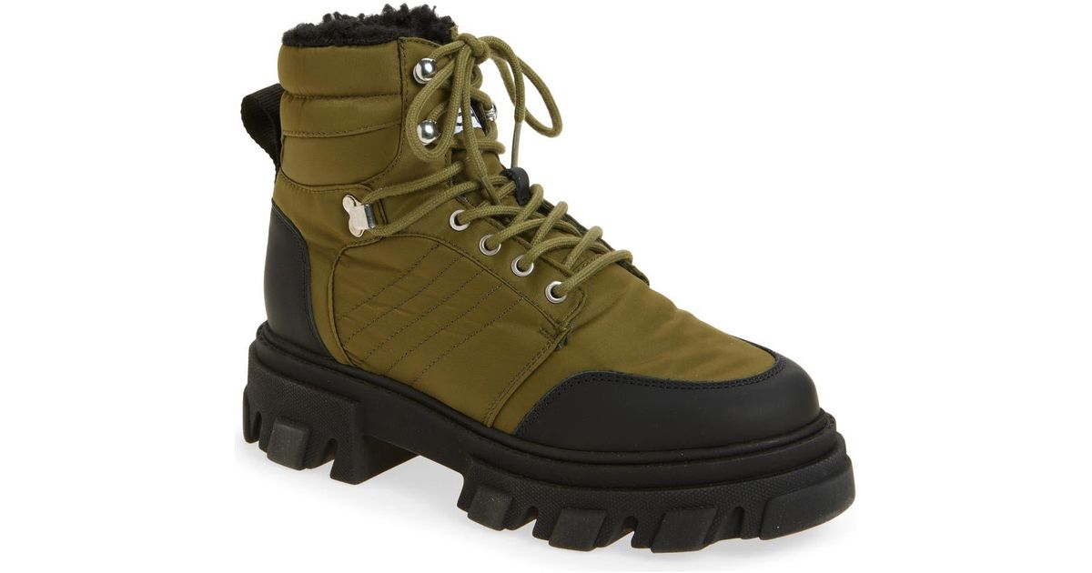 Ganni Faux Shearling Hiking Boot in Green | Lyst