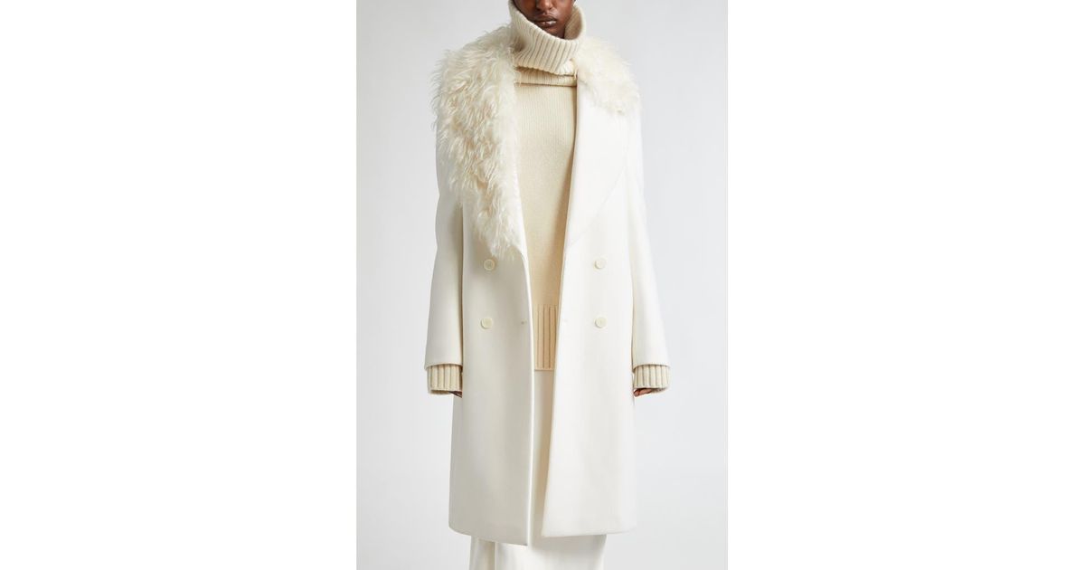 Michael Kors Double Breasted Wool Melton Coat With Faux Fur Trim in ... Michael Kors Double Breasted Wool Melton Coat With Faux Fur Trim in ...