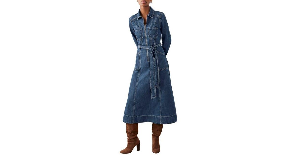 Mint Velvet Denim Belted Midi Shirt Dress in Blue | Lyst