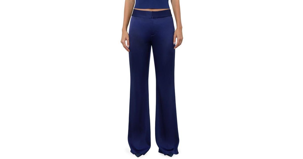 Alice + Olivia Andrew Satin Bootcut Pants in Blue | Lyst