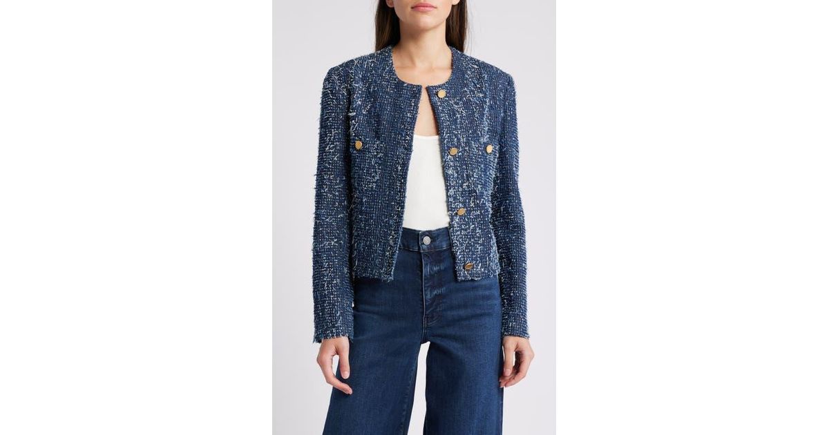 FRAME Denim Bouclé Jacket in Blue | Lyst