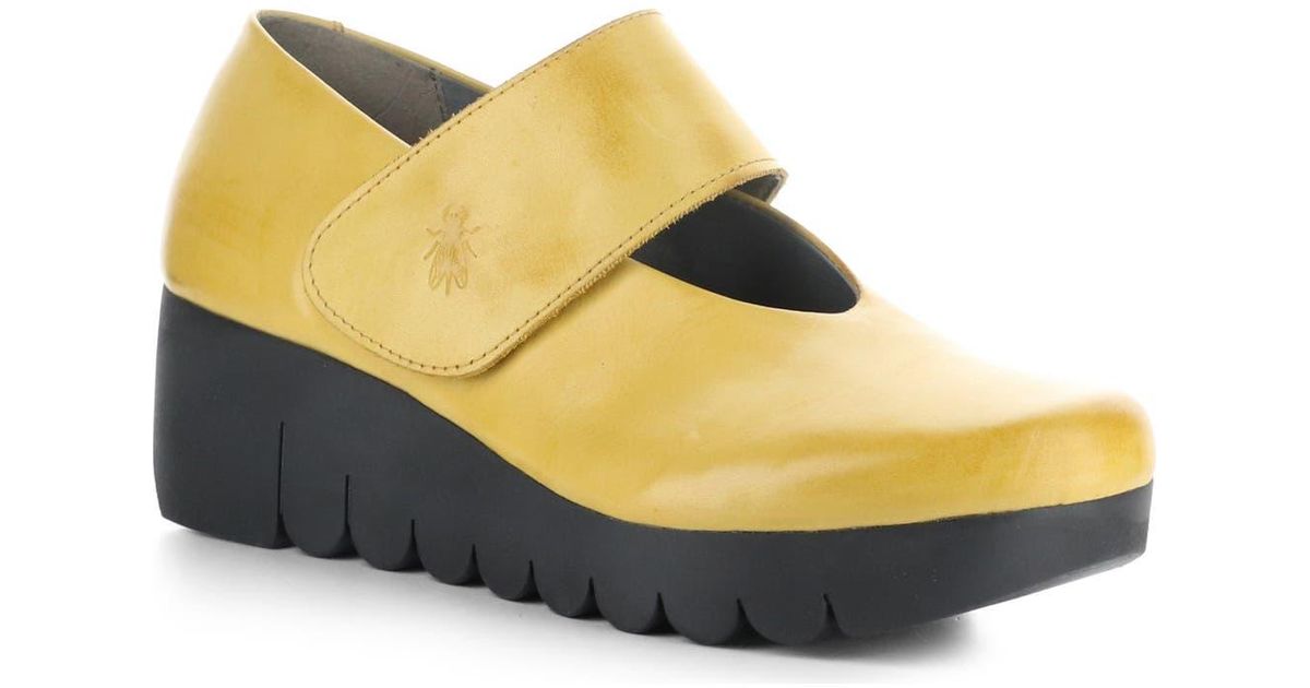Fly London Vari Mary Jane Platform Wedge Pump in Yellow | Lyst