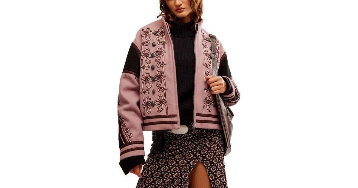 Free People Boy Band Bomber Jacket in Red | Lyst