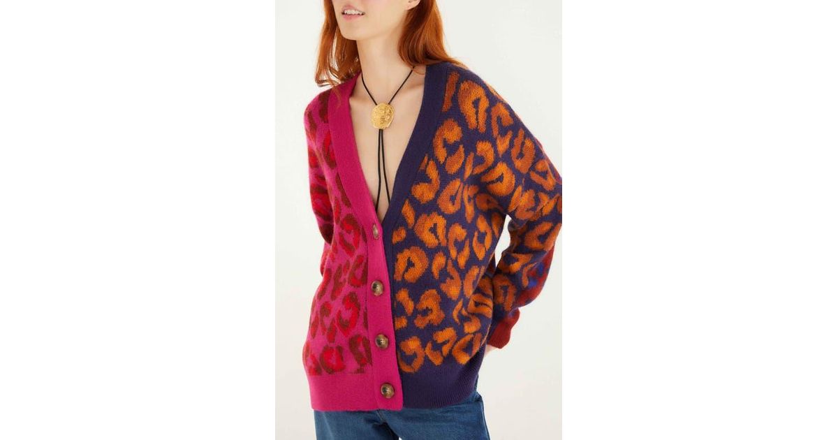 FARM Rio Leopard Spot Cardigan in Red | Lyst