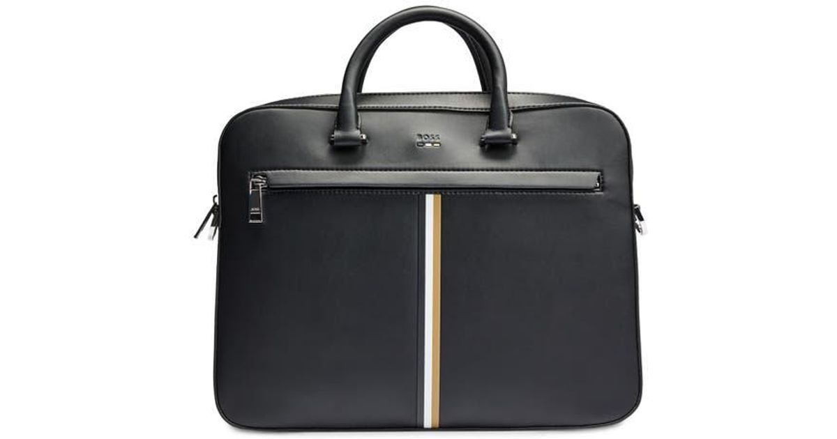 BOSS Ray Stripe Faux Leather Document Case in Black for Men | Lyst