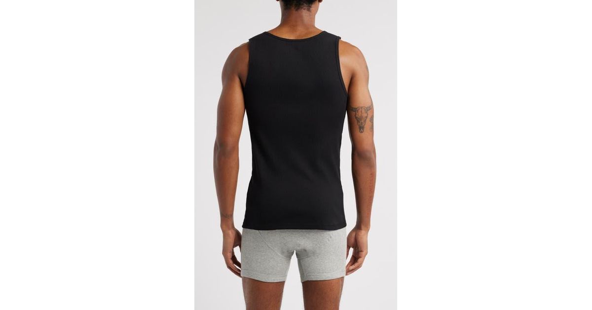 BOSS Rib 3-Pack Cotton Tanks in Black for Men | Lyst