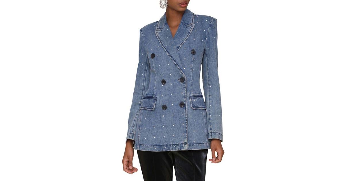 Avec Les Filles Double Breasted Denim Blazer in Blue | Lyst