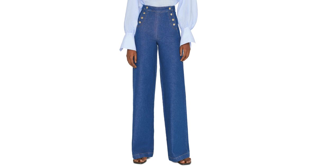 Frame Sailor Snap High Waist Wide Leg Jeans In Blue Lyst