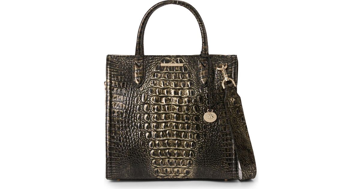 Brahmin Caroline Croc Embossed Leather Satchel in Black | Lyst