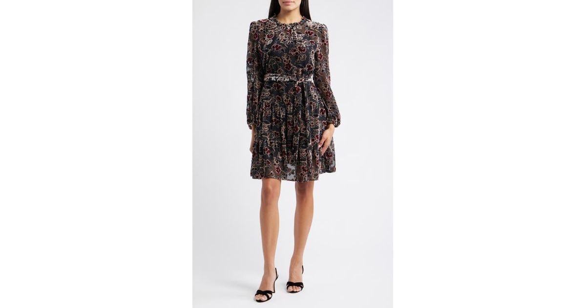 Julia Jordan Burnout Velvet Floral Long Sleeve Fit & Flare Dress in ...
