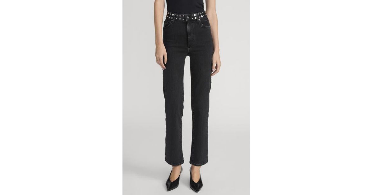 FRAME Le Sleek Studded Ankle Straight Leg Jeans in Black | Lyst