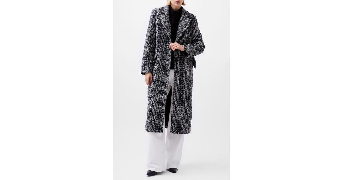 French Connection Herringbone Wool-Blend Notched Coat in Black | Lyst