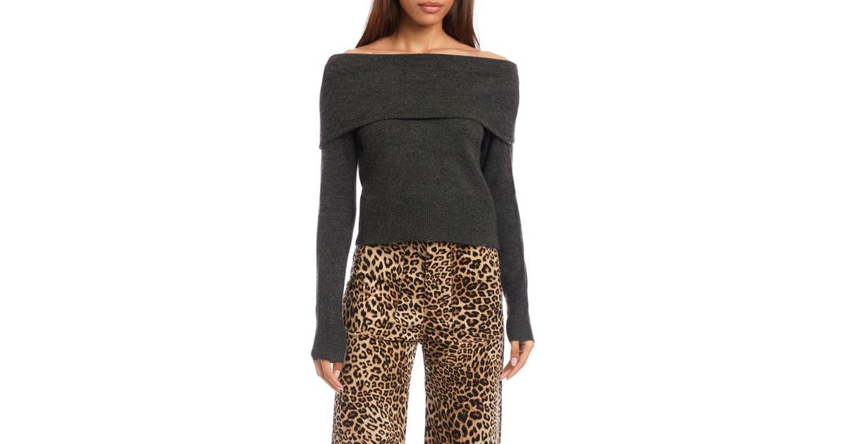 Fifteen Twenty Monique Off The Shoulder Foldover Rib Sweater in Black ...