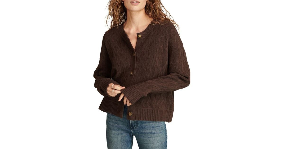 Lucky Brand Slouchy Cable Crop Cardigan in Brown | Lyst
