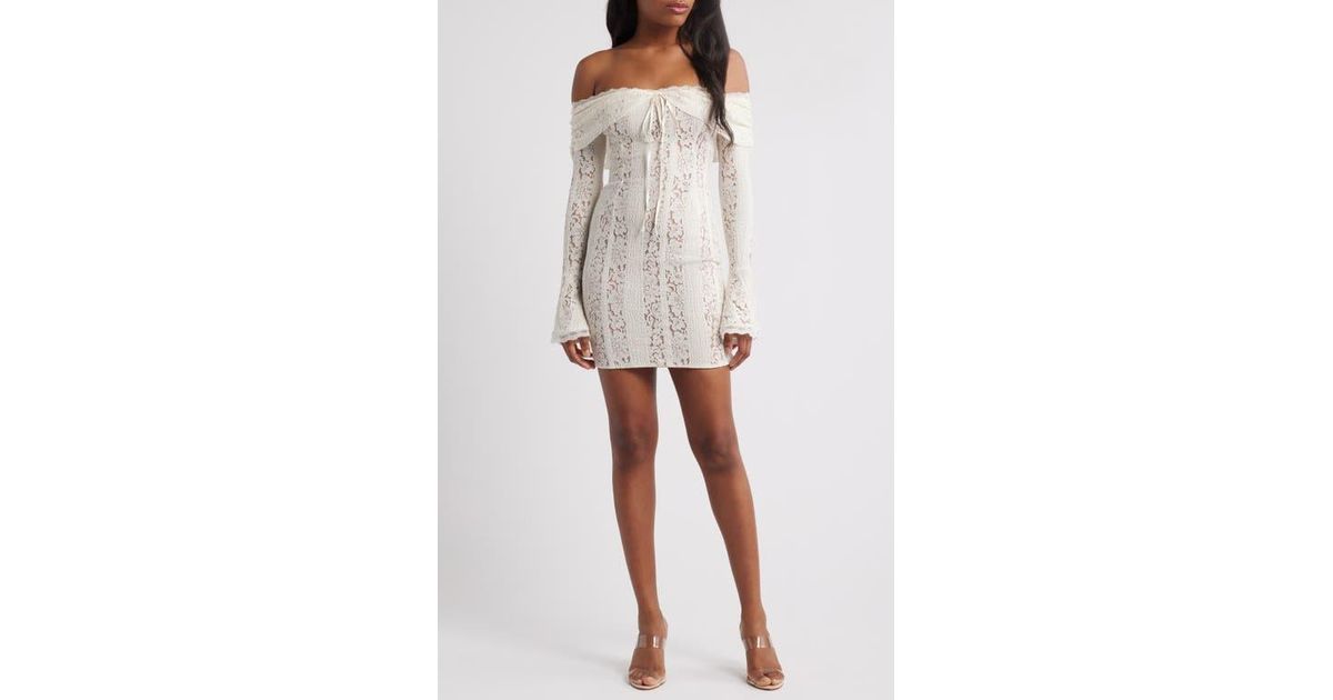 House Of Cb Sadie Off The Shoulder Long Sleeve Lace Minidress in White ...