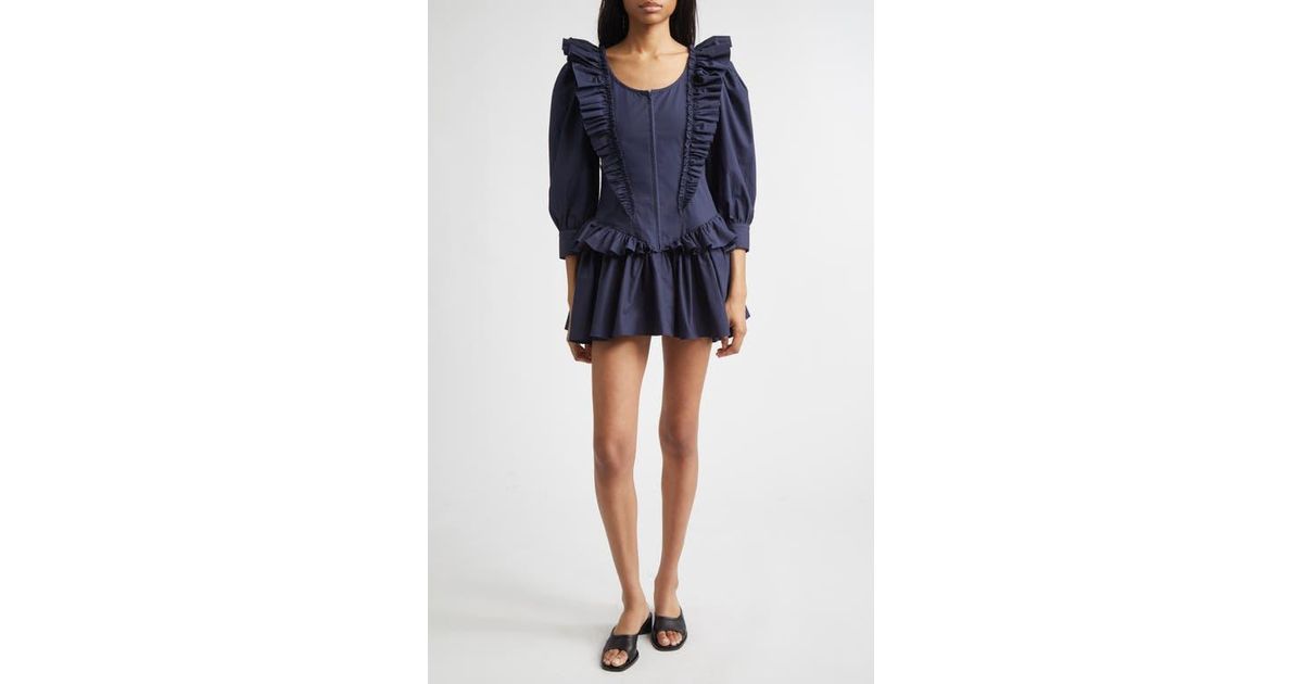 Sandy Liang Callie Ruffle Cotton Poplin Minidress in Blue | Lyst